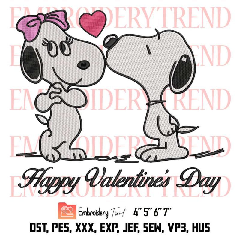 Happy Valentine's Day Embroidery, Snoopy Valentine Embroidery, Snoopy Cute Couple Gift ...
