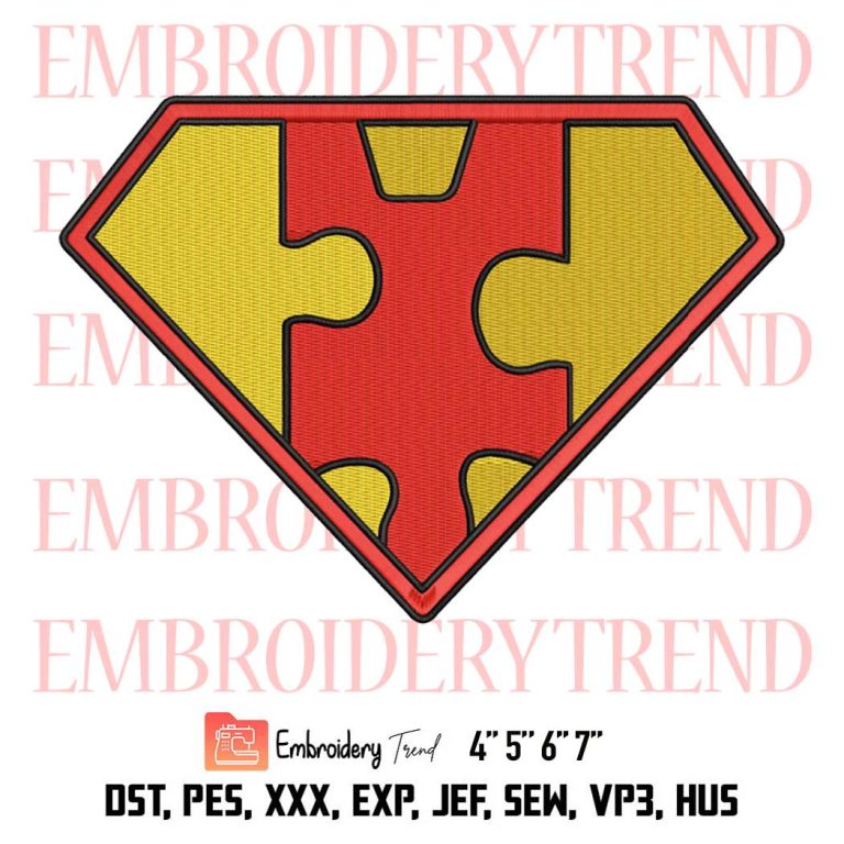 Superma Autism Logo Embroidery, Puzzle Autism Embroidery, Superhero ...