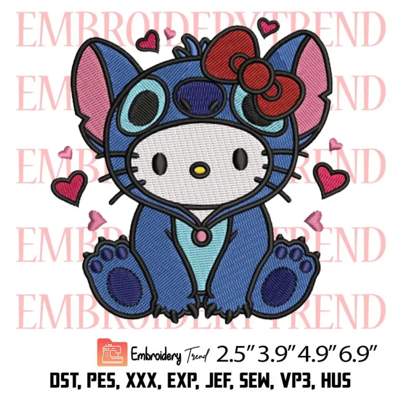 Stitch Hello Kitty Hearts Embroidery Design, Hello Kitty Valentine ...