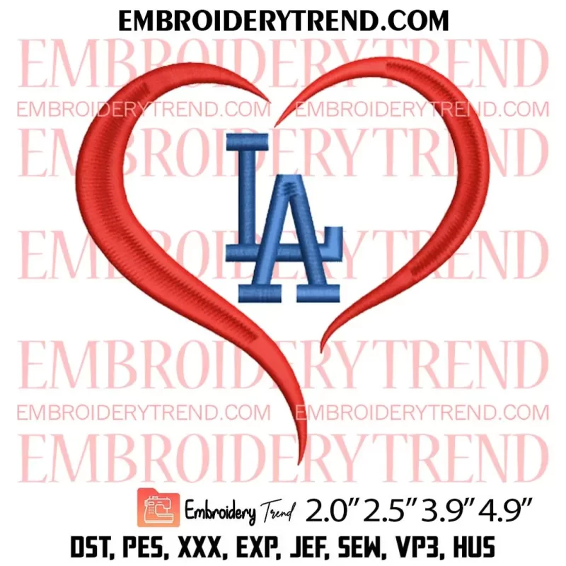 Los Angeles Dodgers Heart Embroidery Design, Baseball Logo Embroidery ...
