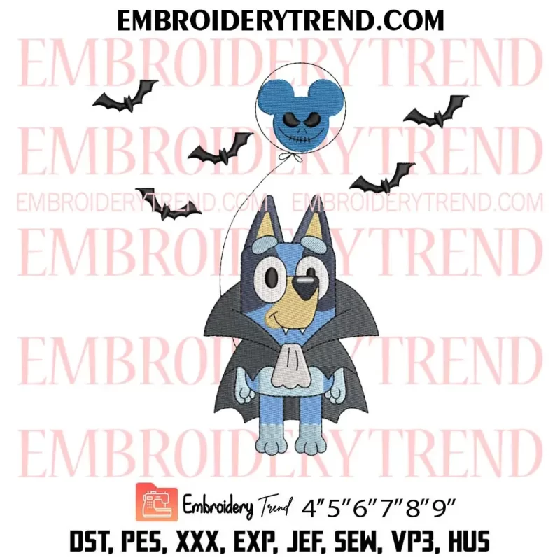Bluey Vampire Halloween Embroidery Design, Vampire With Balloon ...