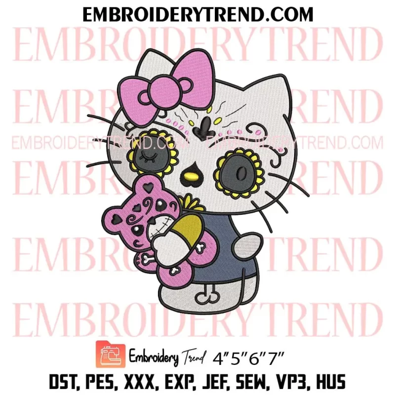 Hello Kitty Dia De Los Muertos Embroidery Design, Day Of The Dead Hello Kitty Machine Embroidery ...