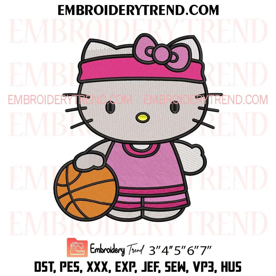 Hello Kitty Basketball Embroidery Design, Cute Kitty Sport Machine ...