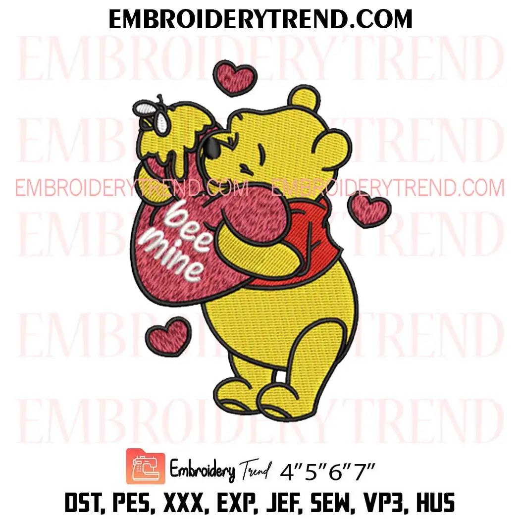 Pooh Bear Bee Mine Embroidery Design, Winnie The Pooh Valentines ...