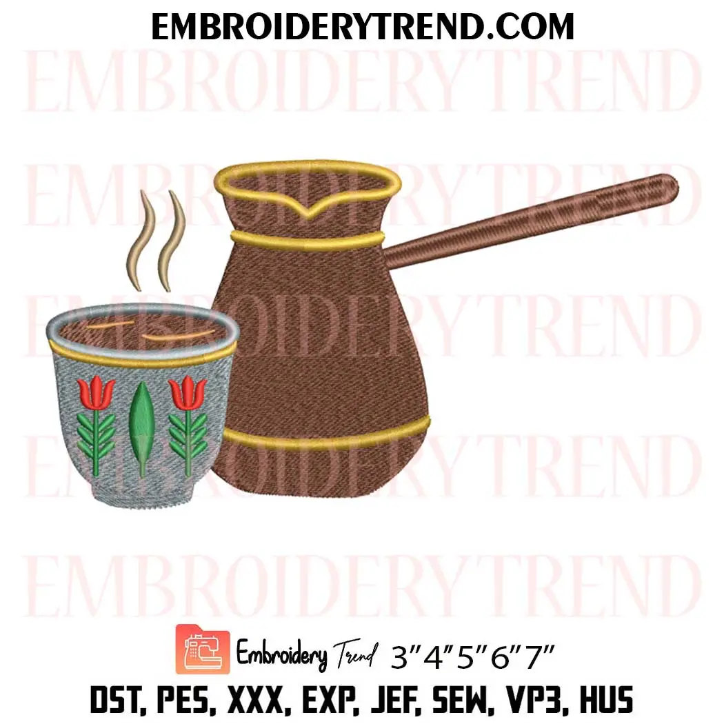 Coffee Pot Embroidery Design, Gift Coffee Lover Machine Embroidery ...