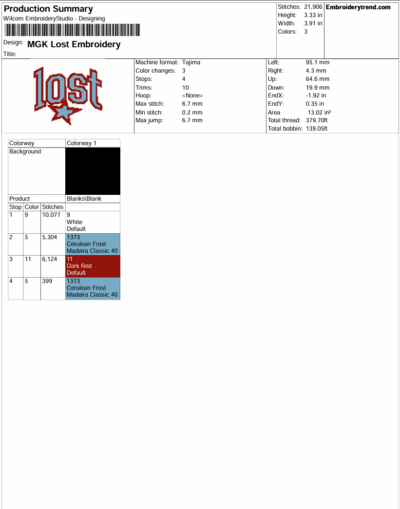 MGK Lost Embroidery Design, Machine Gun Kelly Pes Design File