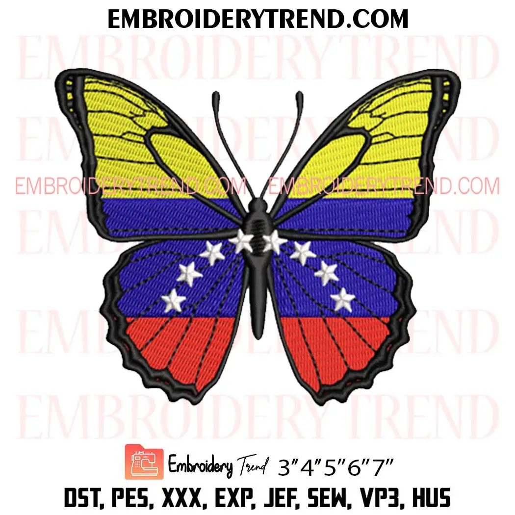 Butterfly Venezuelan Flag Embroidery Design, Patriotic Venezuelan Pes ...