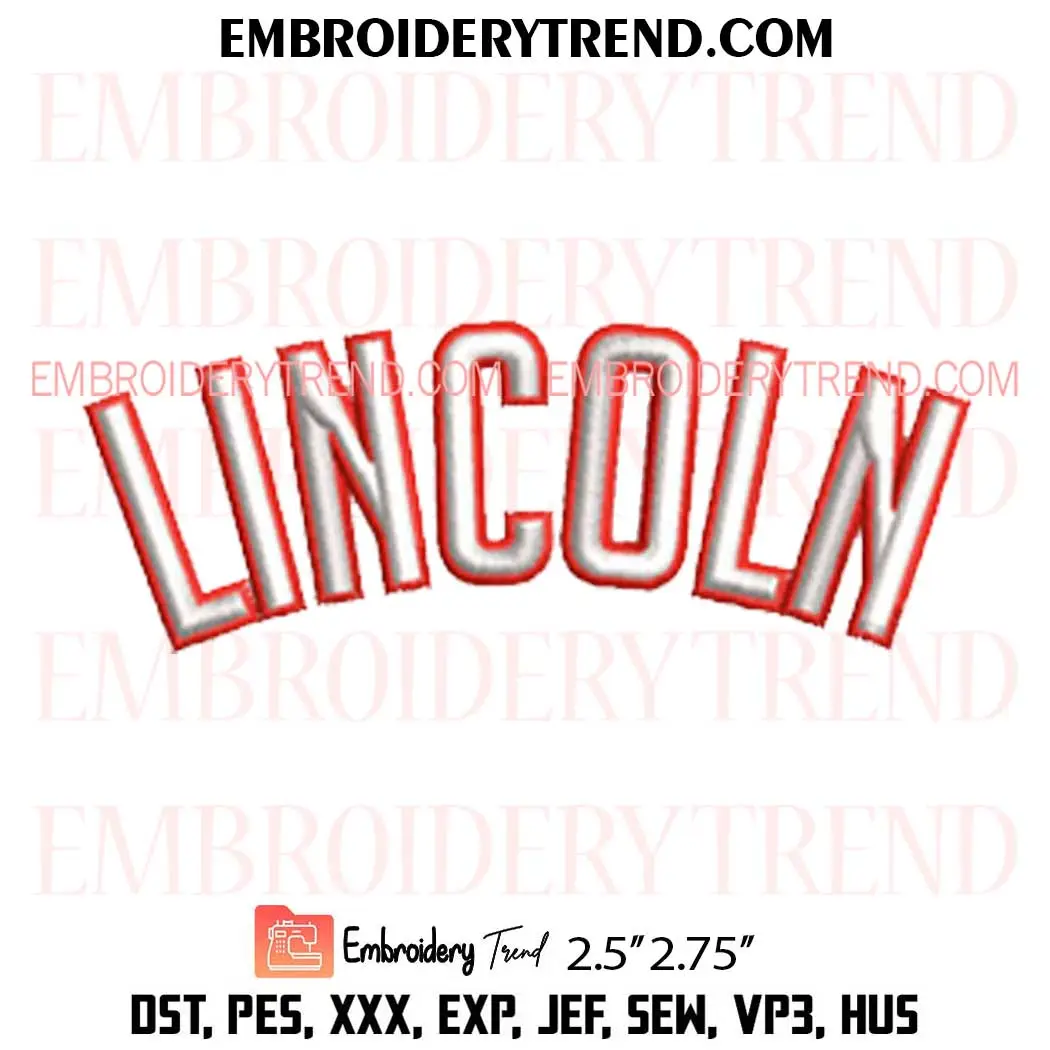 Lincoln Puff White And Red Embroidery Design, 3D Lincoln Pes Design File