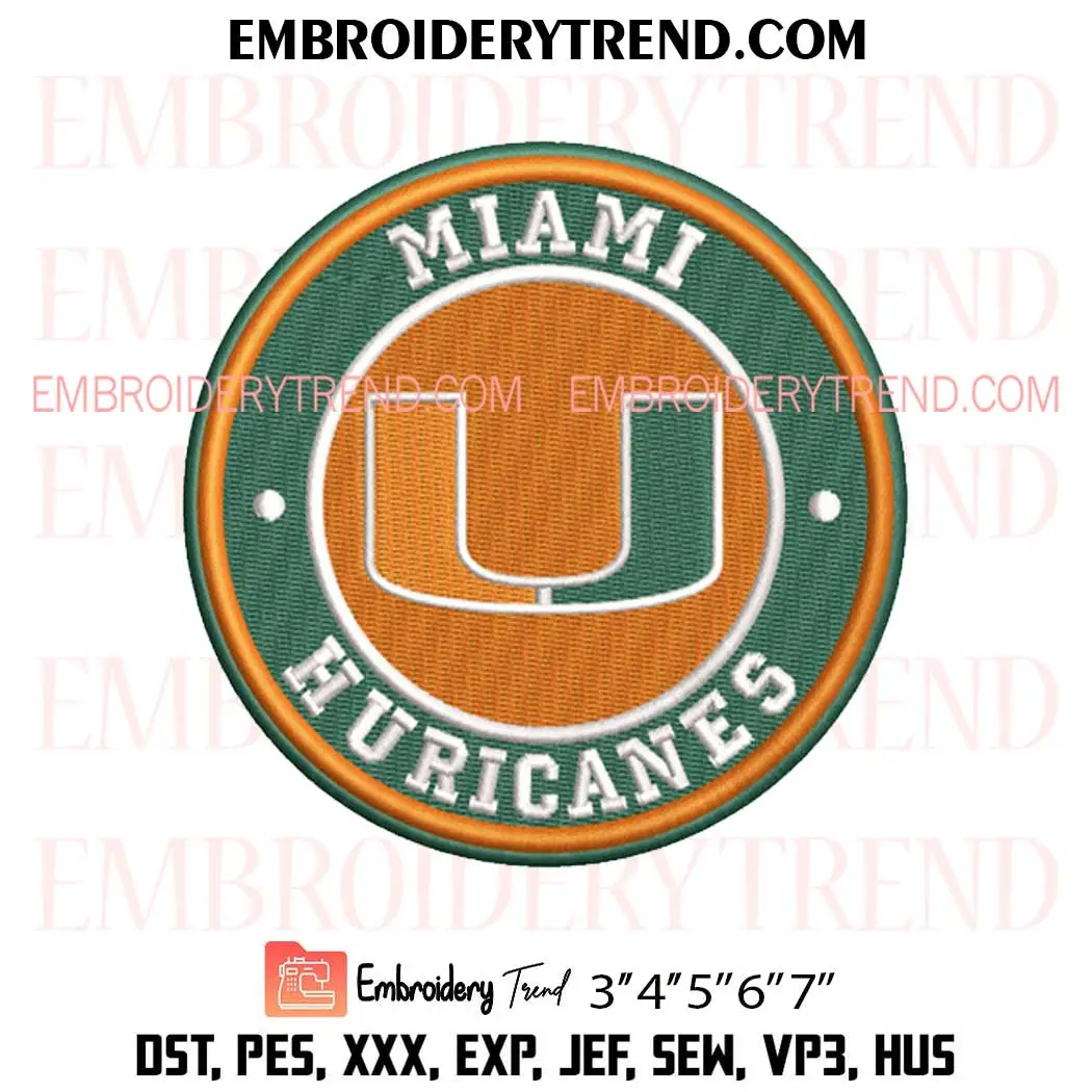 Miami Hurricanes Circle Logo Embroidery Design, NCAA Football Pes ...