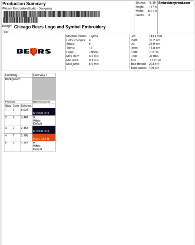 Chicago Bears Logo And Symbol Embroidery Design, NFL Team Bears Pes ...